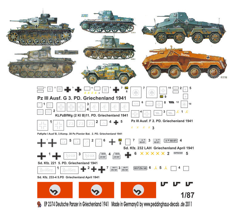87th Scale - Peddinghaus Decals - Wehrmacht Campaigns
